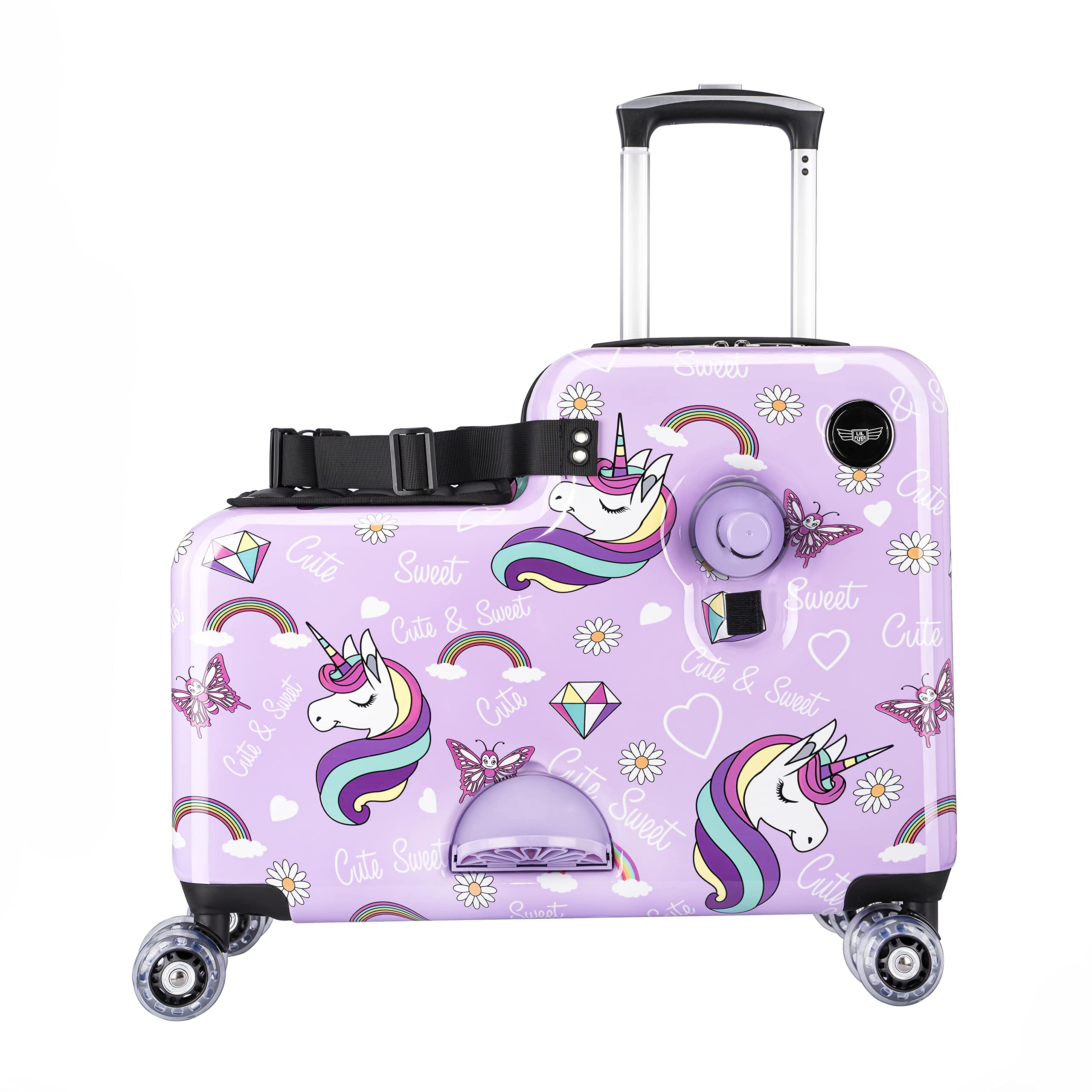 Younglingz Lil Flyer 20'' kid ride on suitcase child stroller spinner luggage (Glam)