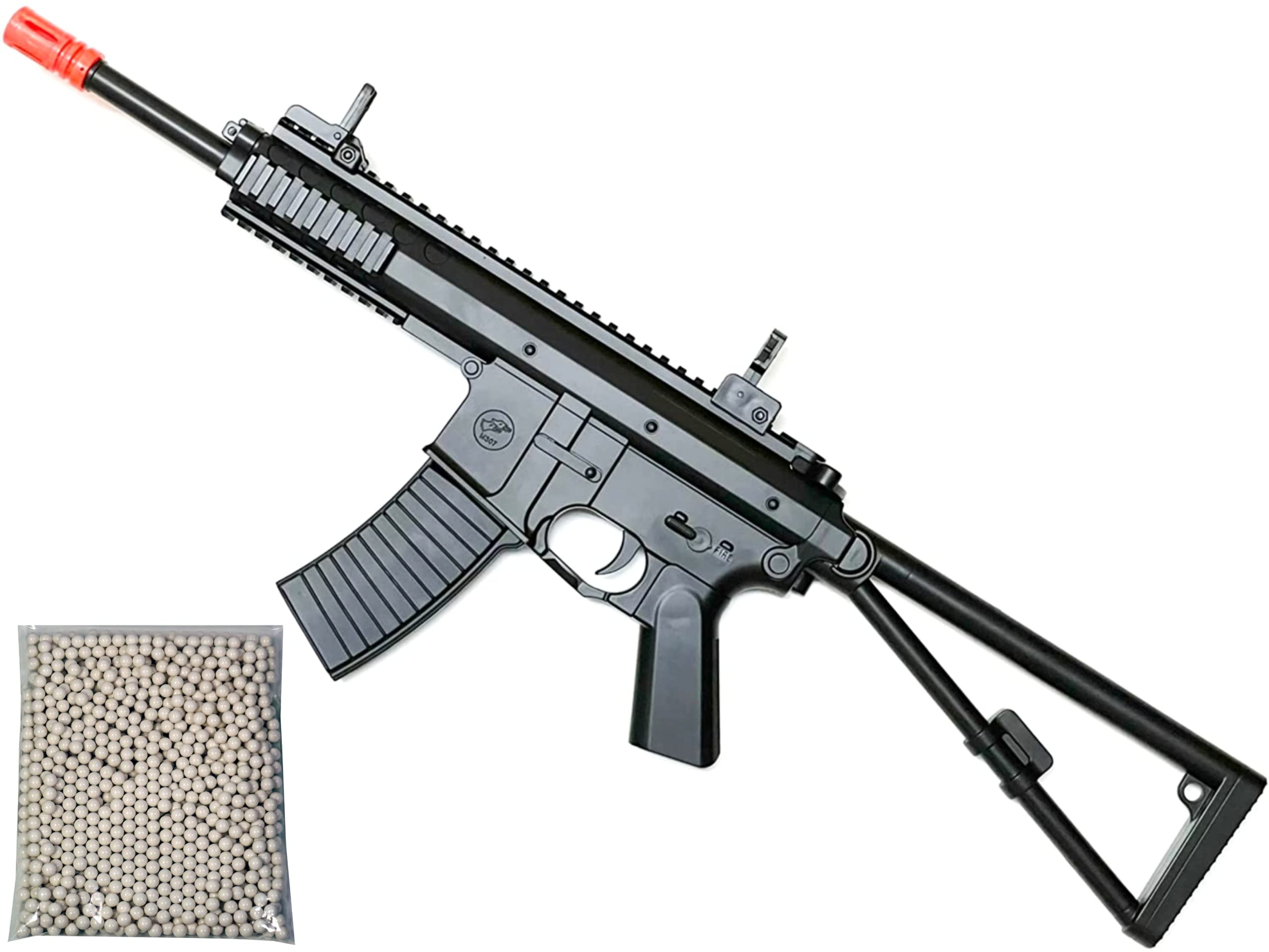 Airsoft Spring Powered Rifle Foldable Stock DE M307 Adjustable Hop Up Manual Safety 300 FPS with Free 1000 Bulldog Airsoft BBS 6mm