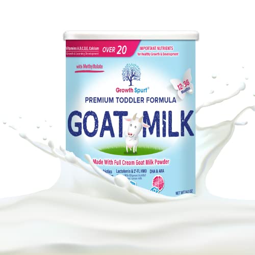 Goat Milk Toddler Formula – Growth Spurt Powdered Goat's Milk Toddler Formula – Lactoferrin, 2'-FL HMO, Prebiotics, Probiotics, Iron, DHA & ARA, Methylfolate, Immune Support, Non GMO Infant Baby Transition Weaning