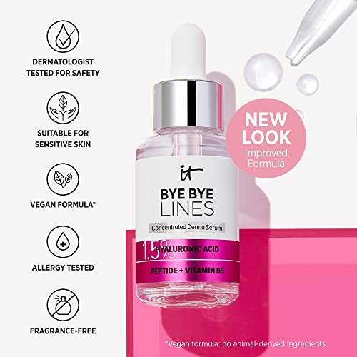 IT Cosmetics Bye Bye Lines 1.5% Hyaluronic Acid Serum - Visibly Plumps Skin & Smooths Fine Lines In 2 Weeks - With Peptide + Vitamin B5 - For All Skin Types - Vegan Formula - 1 fl oz