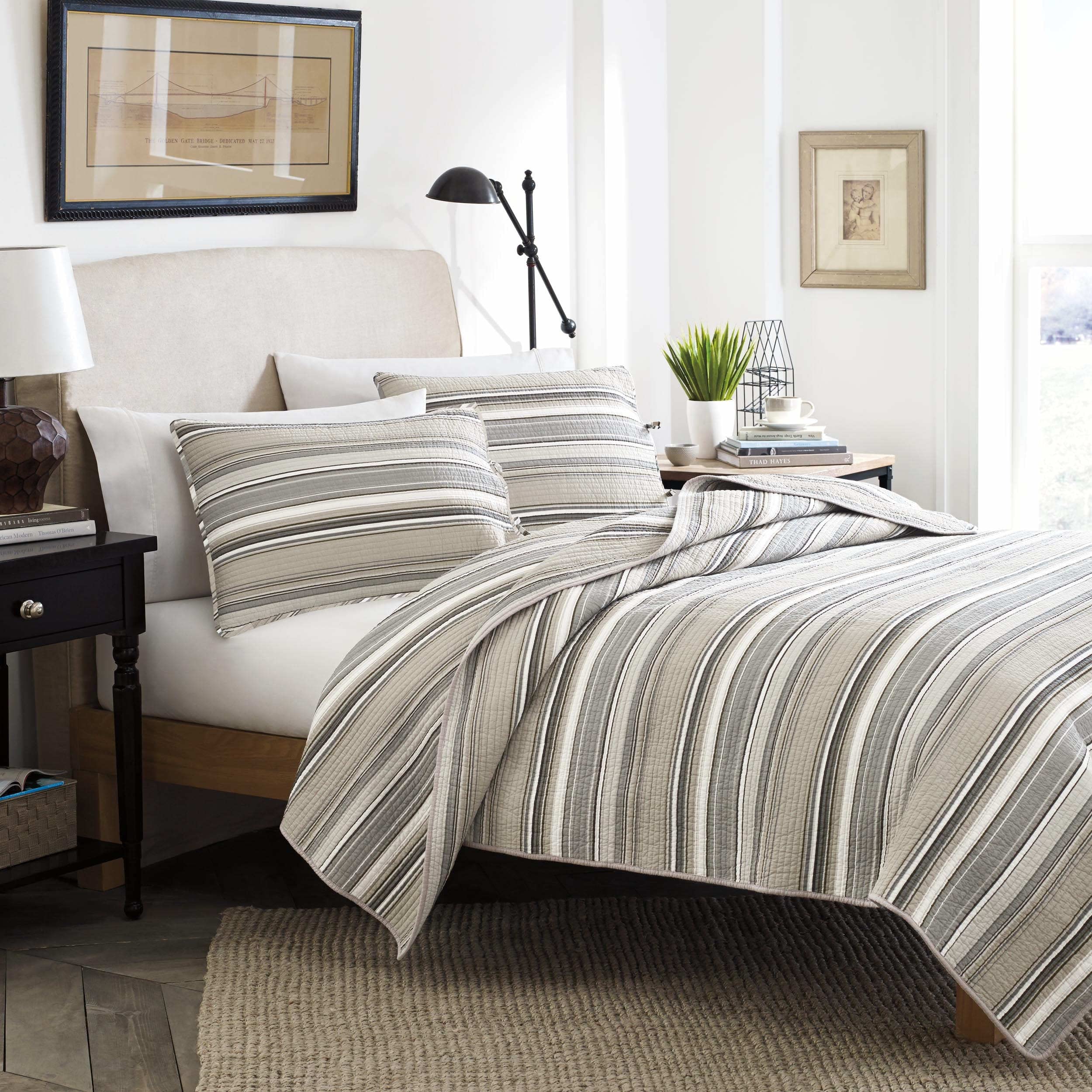Stone Cottage - Fresno Collection - Quilt Set - 100% Cotton, Reversible Bedding with Matching Sham(s), King, Neutral