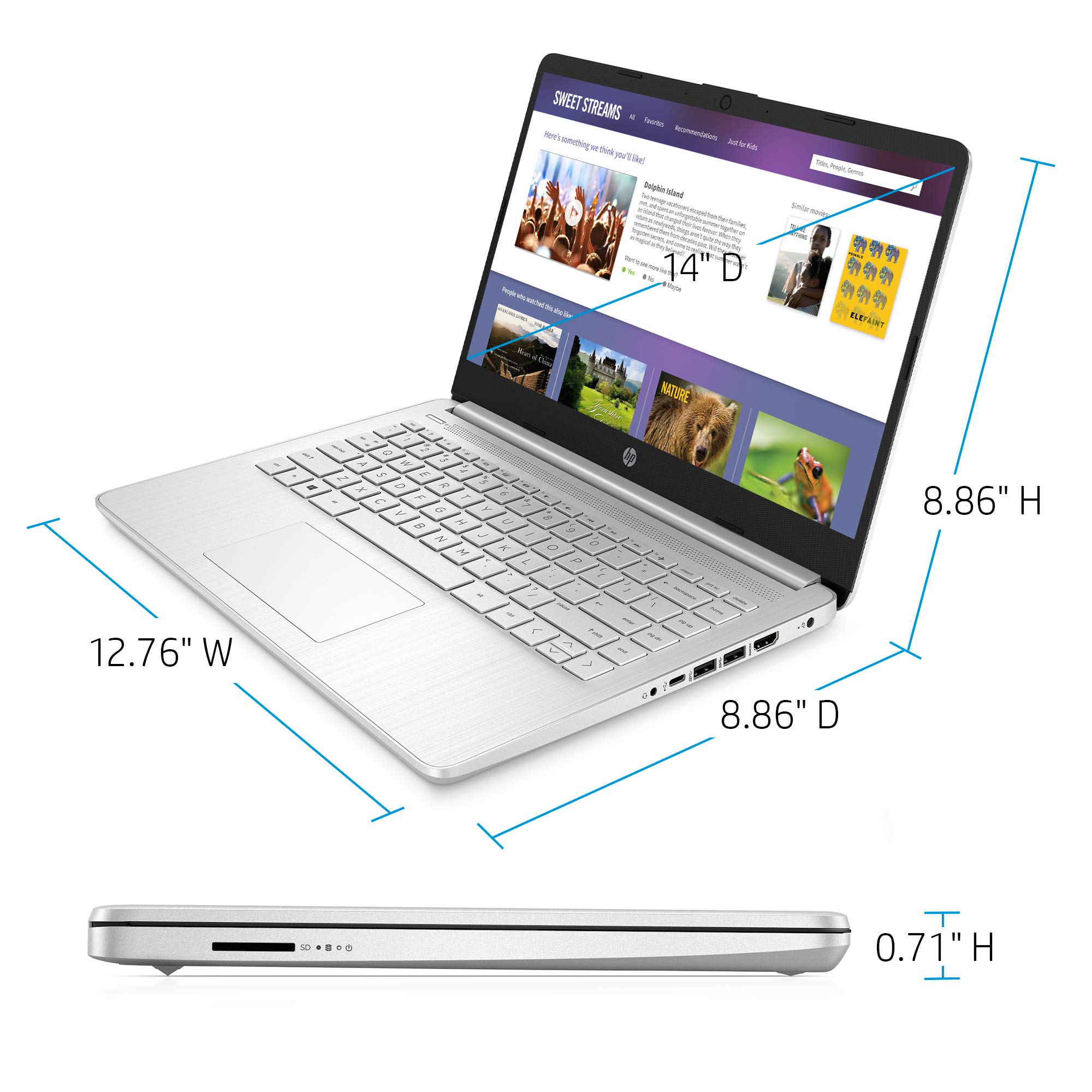 HP Newest 14" HD Laptop, Intel Core i5-1035G1, Intel UHD Graphics, 8GB SDRAM, 256GB SSD, Natural Silver, Windows 10