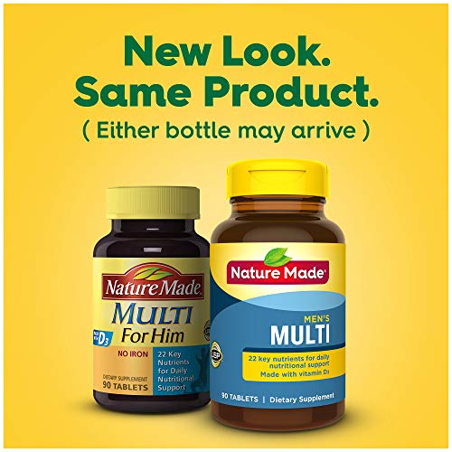 Nature Made Multivitamin For Him with No Iron, Men's Daily Nutritional Support, 90 Tablets, 90 Day Supply
