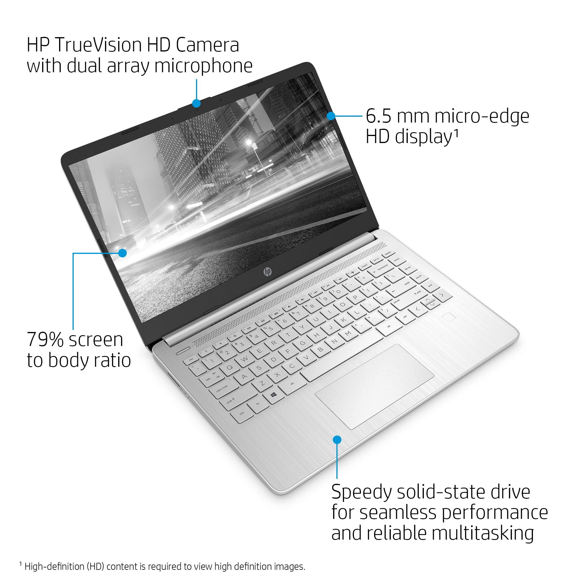 HP Newest 14" HD Laptop, Intel Core i5-1035G1, Intel UHD Graphics, 8GB SDRAM, 256GB SSD, Natural Silver, Windows 10
