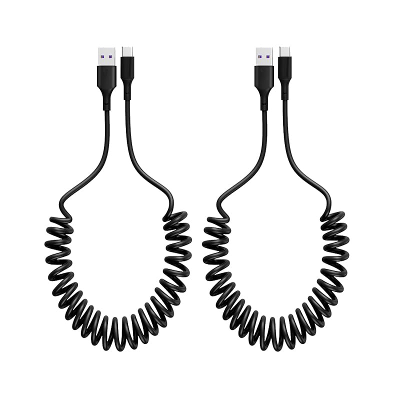 Accessonico 2Pack Fast Charger Coiled Cable Car Auto Replacement for Google Pixel 8 Pro 7a 7 6 5 4 XL Android Retractable Cord USB A to USB Type C Cable Fast Charging 3FT