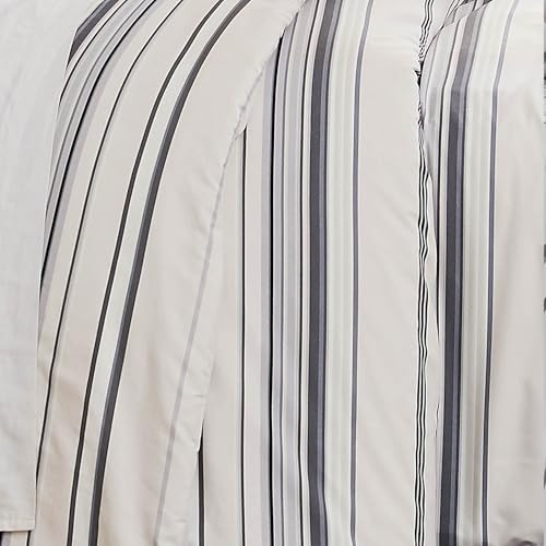 Southshore Fine Living, Inc. 3-Piece King Size Comforter Set, Down Alternative Grey Striped Comforter with Matching Shams, Coverlet Bedspread for California/King Bed, Coastal Stripes Grey