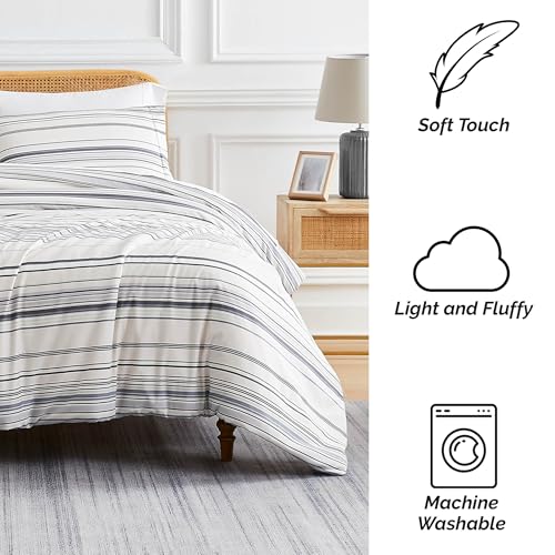 Southshore Fine Living, Inc. 3-Piece King Size Comforter Set, Down Alternative Grey Striped Comforter with Matching Shams, Coverlet Bedspread for California/King Bed, Coastal Stripes Grey