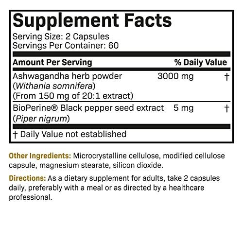 Futurebiotics Ashwagandha Capsules Extra Strength 3000mg - Stress Relief Formula, Natural Mood Support, Stress, Focus, and Energy Support Supplement, 120 Capsules