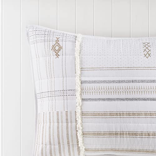 INK+IVY Salar Cotton Quilt Set - Stripe Patchwork Design with Fringe Trim Accent, Prewashed Coverlet, All Season, Breathable and Lightweight Cover, Cozy Summer Blanket, King/Cal King Natural 3 Piece