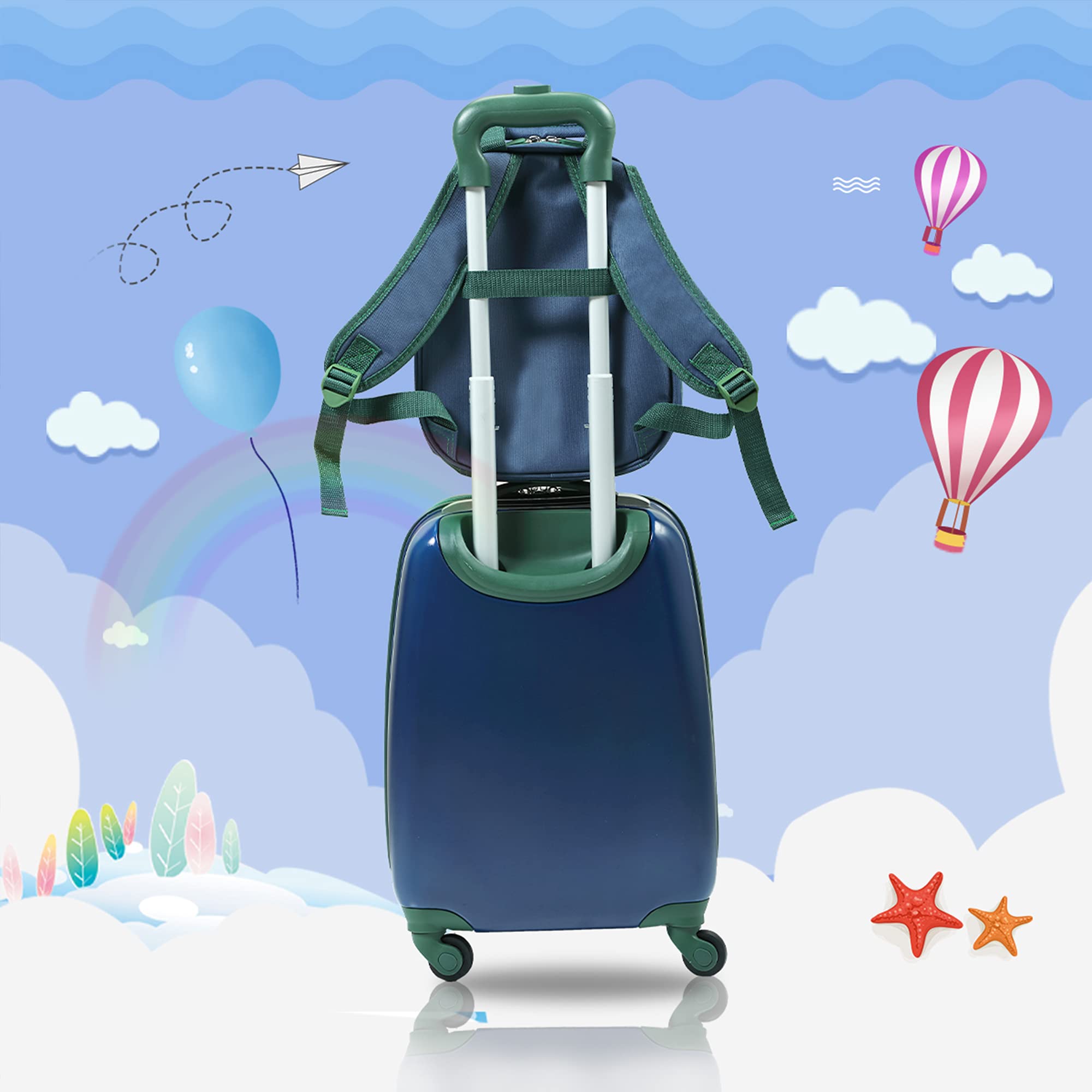 Sandinrayli Kid Luggage Set, 12” Backpack & 16” Kid Carry on Suitcase with Spinner Wheels, Travel Rolling Luggage for Boy