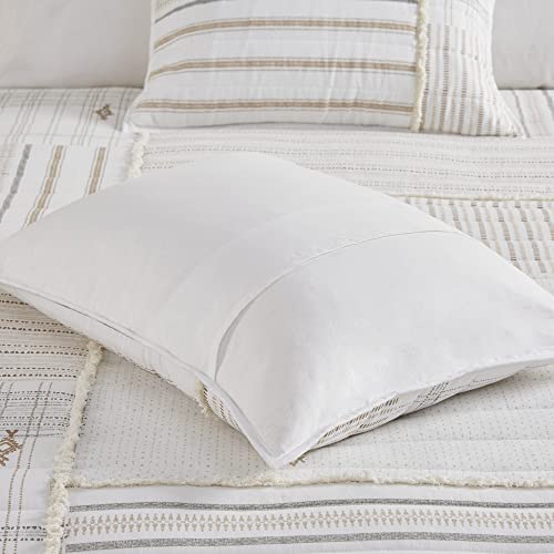 INK+IVY Salar Cotton Quilt Set - Stripe Patchwork Design with Fringe Trim Accent, Prewashed Coverlet, All Season, Breathable and Lightweight Cover, Cozy Summer Blanket, King/Cal King Natural 3 Piece
