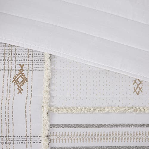 INK+IVY Salar Cotton Quilt Set - Stripe Patchwork Design with Fringe Trim Accent, Prewashed Coverlet, All Season, Breathable and Lightweight Cover, Cozy Summer Blanket, King/Cal King Natural 3 Piece