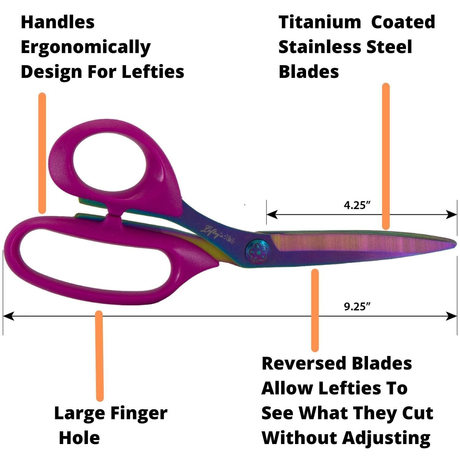 Lefty’s Left Handed Scissors - Stainless Steel Durable Blades - Great for Sewing, Cutting Fabric, Kitchen, General Purpose, School items - Gifts for Left-Handed People, Adults, Student, Men and Women