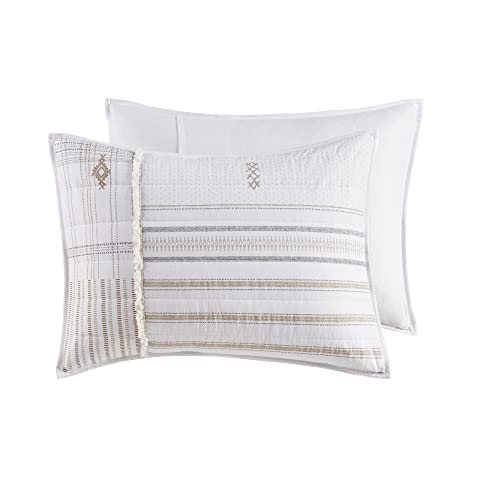 INK+IVY Salar Cotton Quilt Set - Stripe Patchwork Design with Fringe Trim Accent, Prewashed Coverlet, All Season, Breathable and Lightweight Cover, Cozy Summer Blanket, King/Cal King Natural 3 Piece