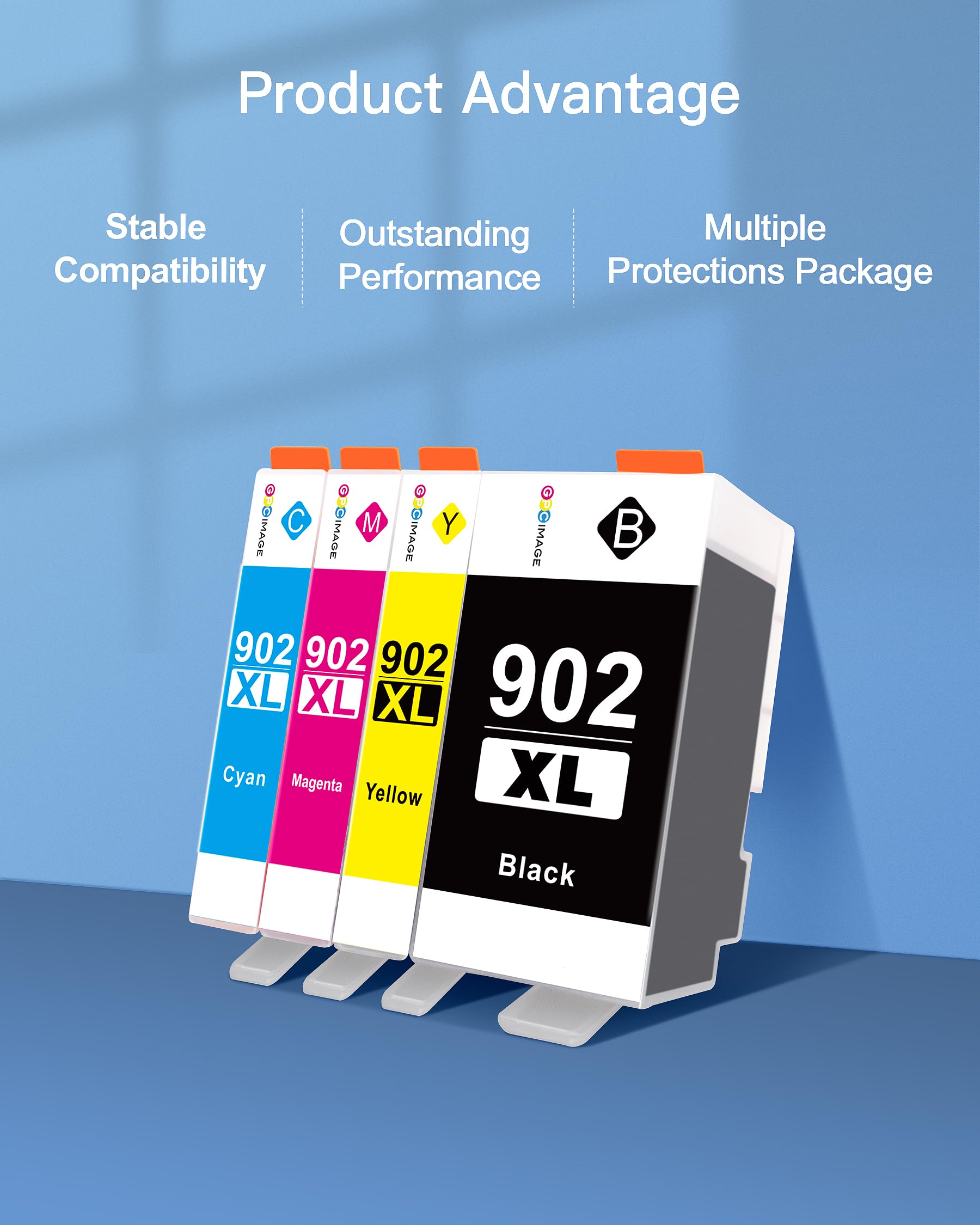 GPC Image Compatible Ink Cartridge Replacement for HP 902XL 902 Ink Cartridges to use with Officejet 6978 6968 6962 6958 6970 6950 6960 Printer Tray (Black, Cyan, Magenta, Yellow, 4 Pack)