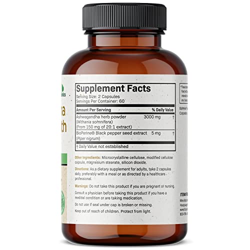 Futurebiotics Ashwagandha Capsules Extra Strength 3000mg - Stress Relief Formula, Natural Mood Support, Stress, Focus, and Energy Support Supplement, 120 Capsules