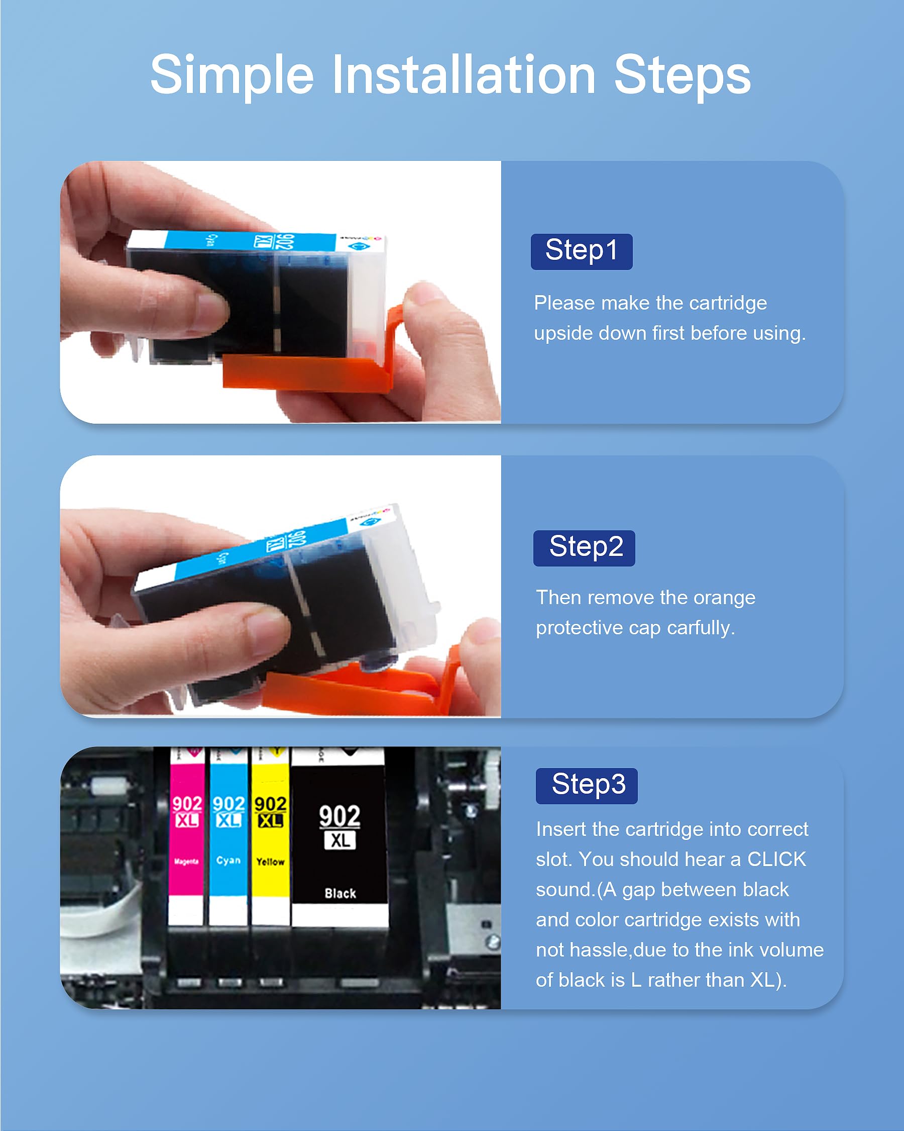 GPC Image Compatible Ink Cartridge Replacement for HP 902XL 902 Ink Cartridges to use with Officejet 6978 6968 6962 6958 6970 6950 6960 Printer Tray (Black, Cyan, Magenta, Yellow, 4 Pack)