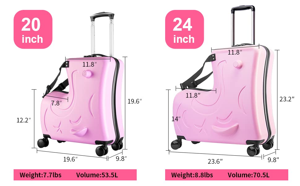 N-A AO WEI LA OW Duffel Bag for Kids Ride-On Suitcase Carry-On Luggage with Wheels (Blue, 24 Inch(suggest 6-12 years old))