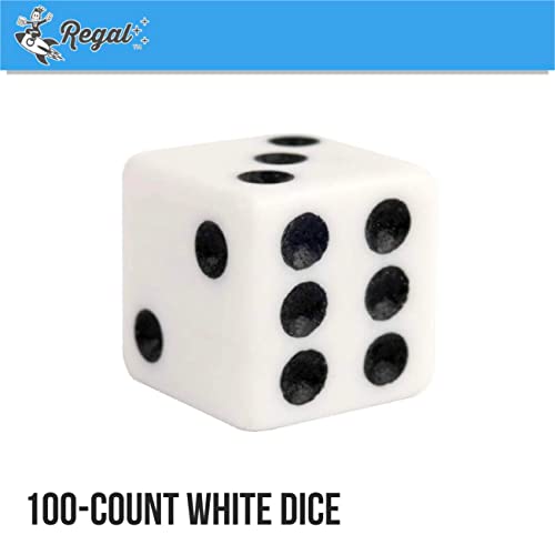 Regal Games - 6-Sided Urea Game Dice Set - Standard 16mm Size - 100 Count - White - Perfect for Group Events, Bulk Buying