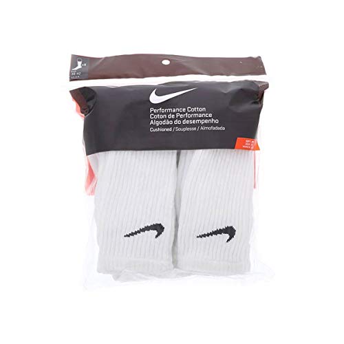 NIKE Unisex Performance Cushion Crew Socks with Bag (6 Pairs), White/Black, Medium