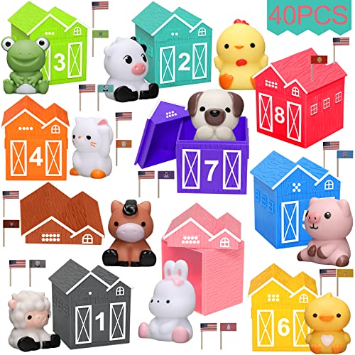 Learning Toys for Toddlers 1 2 3 Years Old, 40 Pcs Farm Animal Finger Puppets & Barn Toy for Kids,Counting,Matching & Color Sorting Set, Birthday Gift for Baby Boys Girls