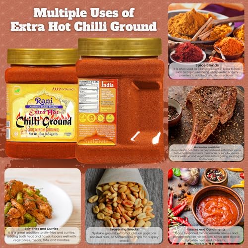 Rani Extra Hot Chilli Powder Indian Spice 16oz (1lb) 454g PET Jar ~ All Natural | Salt-Free | Vegan | No Colors | Gluten Friendly | NON-GMO | Kosher | Indian Origin