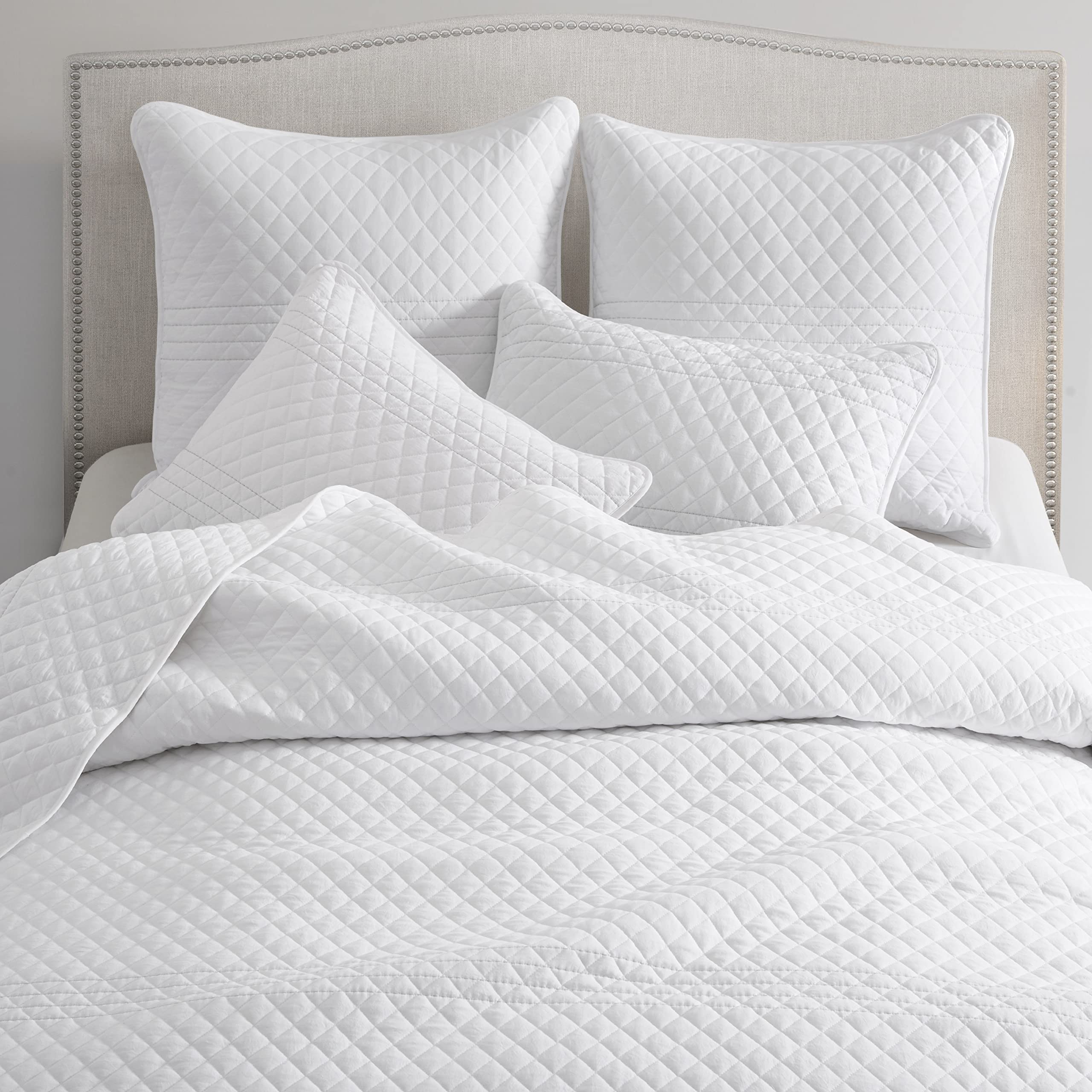 Bonlino Quilt Bedding Set Bed King - Lightweight Soft Summer Farmhouse Set, Modern Boho Style Striped as Bedspread Coverlet, with 2 Pillow Shams for Home Bedroom All Season (White, King)