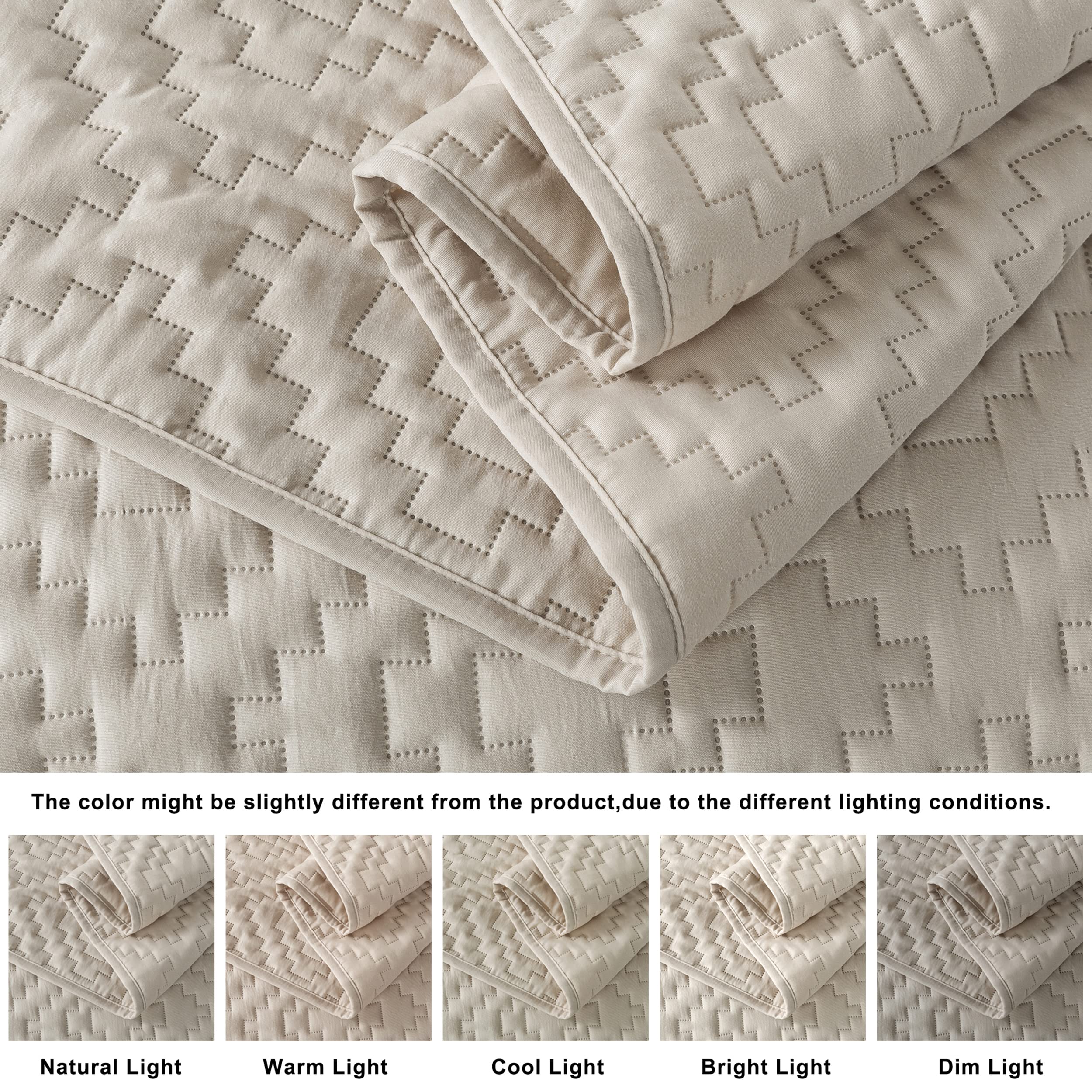 R.SHARE Beige Cream Tan King Size Quilt Bedding Sets with Pillow Shams, Boho Lightweight Soft Bedspread Coverlet, Quilted Blanket Thin Comforter Bed Cover for All Season, 3 Pieces, 104x90 inches