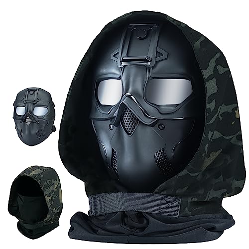 Guayma Airsoft Paintball Mask Tactical Full Face Cyberpunk Mask with Balaclava Headgear for CS Halloween Cosplay Costume Movie Props,Camo