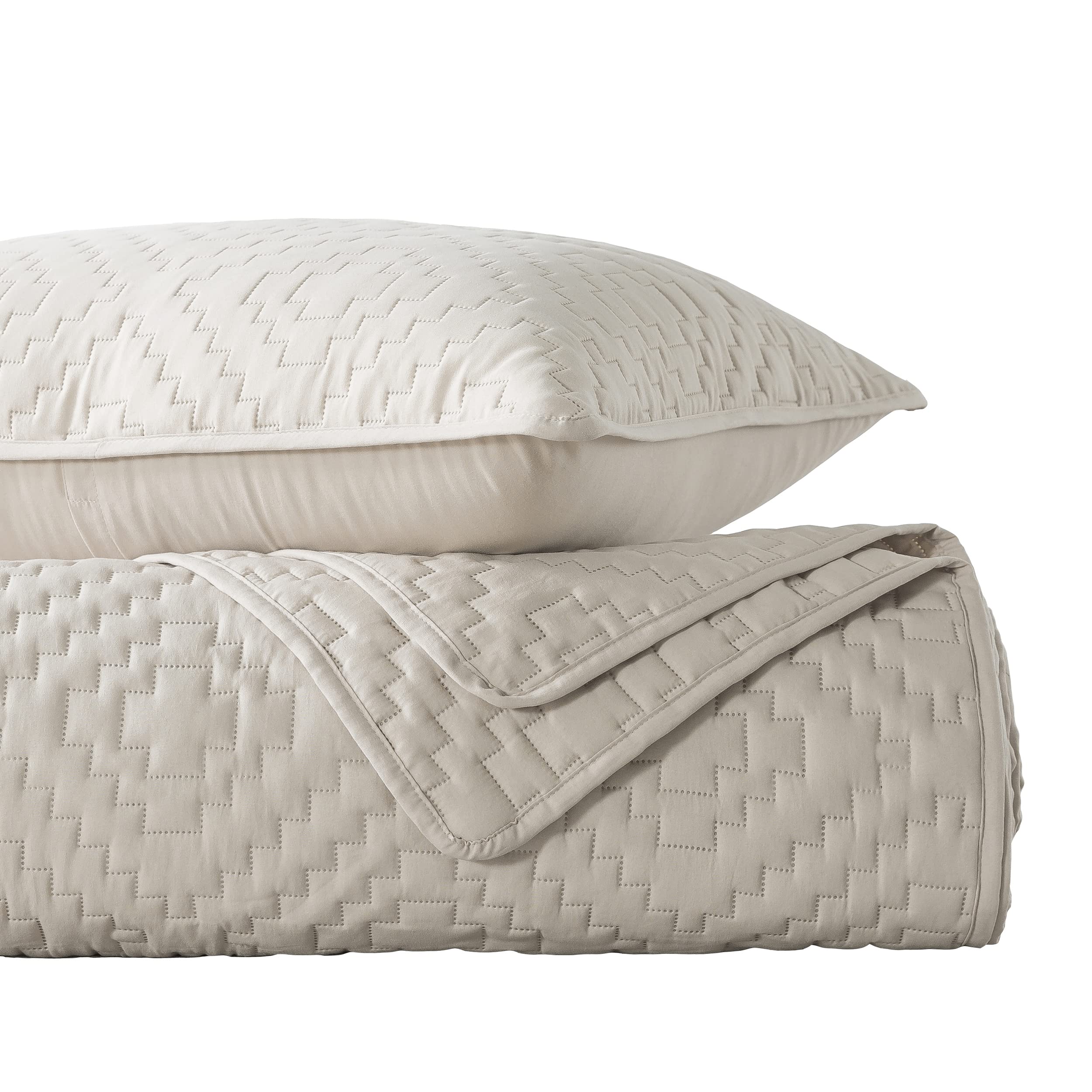 R.SHARE Beige Cream Tan King Size Quilt Bedding Sets with Pillow Shams, Boho Lightweight Soft Bedspread Coverlet, Quilted Blanket Thin Comforter Bed Cover for All Season, 3 Pieces, 104x90 inches