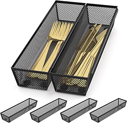 Silverware Organizer for Kitchen Drawer Utensil Cutlery Tray with Interlocking Arm Mesh Metal Flatware Storage Slip-proof for Knives, 6 Compartment by FURNINXS