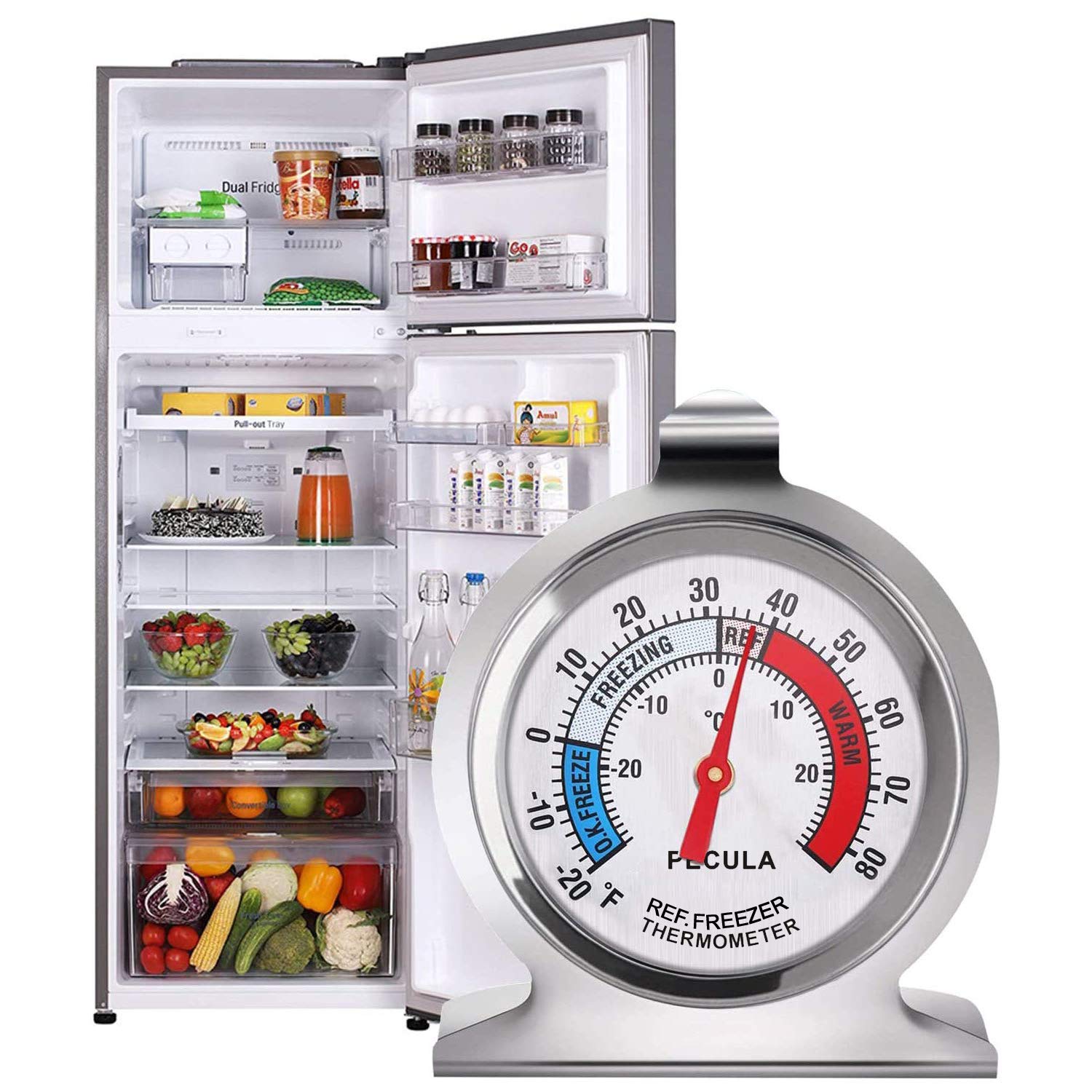 2PACK Refrigerator Thermometer, -30-30 deg C/-20-80 deg F, Classic Fridge Thermometer Large Dial with Red Indicator Thermometer for Freezer Refrigerator Cooler