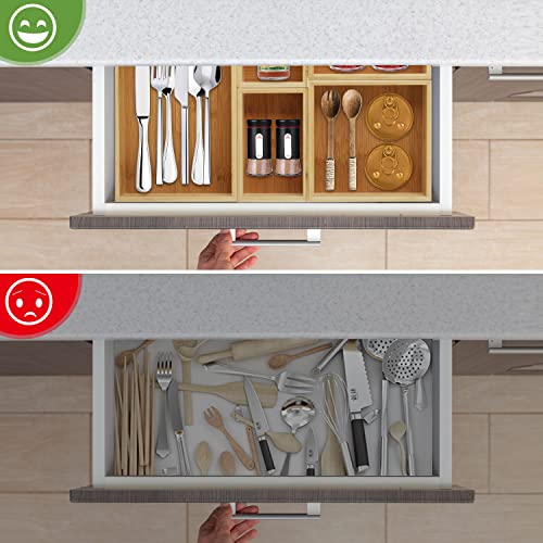 Pipishell 5-Piece Bamboo Drawer Organizer Set, Multi-use Storage Box Set, Varied Sizes Junk Drawer Organizer for Office, Home, Kitchen, Bedroom, Bathroom