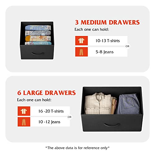 WLIVE 9-Drawer Dresser, Fabric Storage Tower for Bedroom, Hallway, Nursery, Closets, Tall Chest Organizer Unit with Textured Print Fabric Bins, Steel Frame, Wood Top, Easy Pull Handle, Charcoal Black