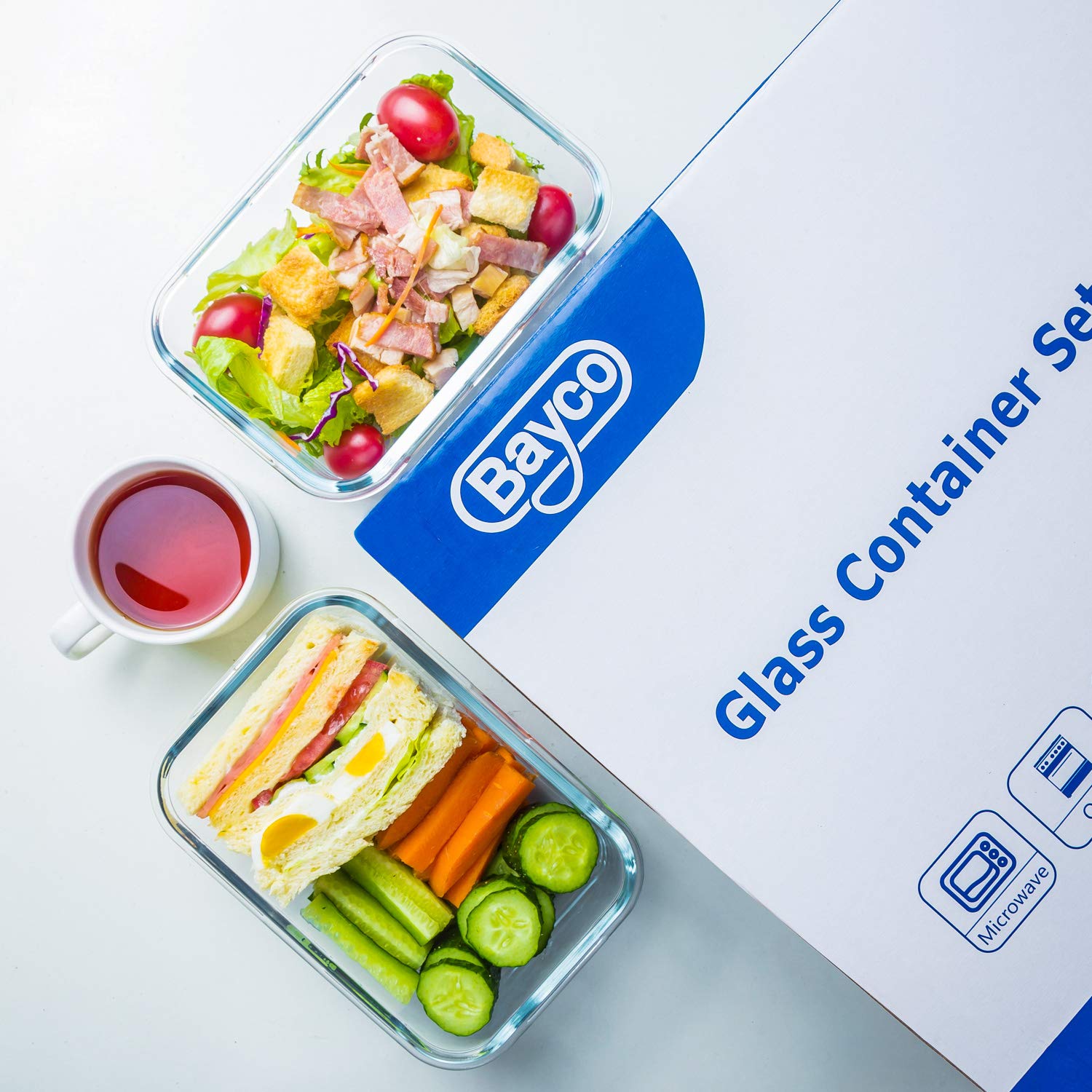 BAYCO 8 Pack Glass Food Storage Containers, Glass Meal Prep Containers, Airtight Glass Storage Containers with Lids - BPA-Free & Leak Proof (8 lids & 8 Containers) 30oz