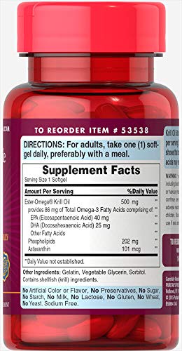 Puritans Pride Red Krill Oil 500 Mg Active Omega Softgels, 30 Count