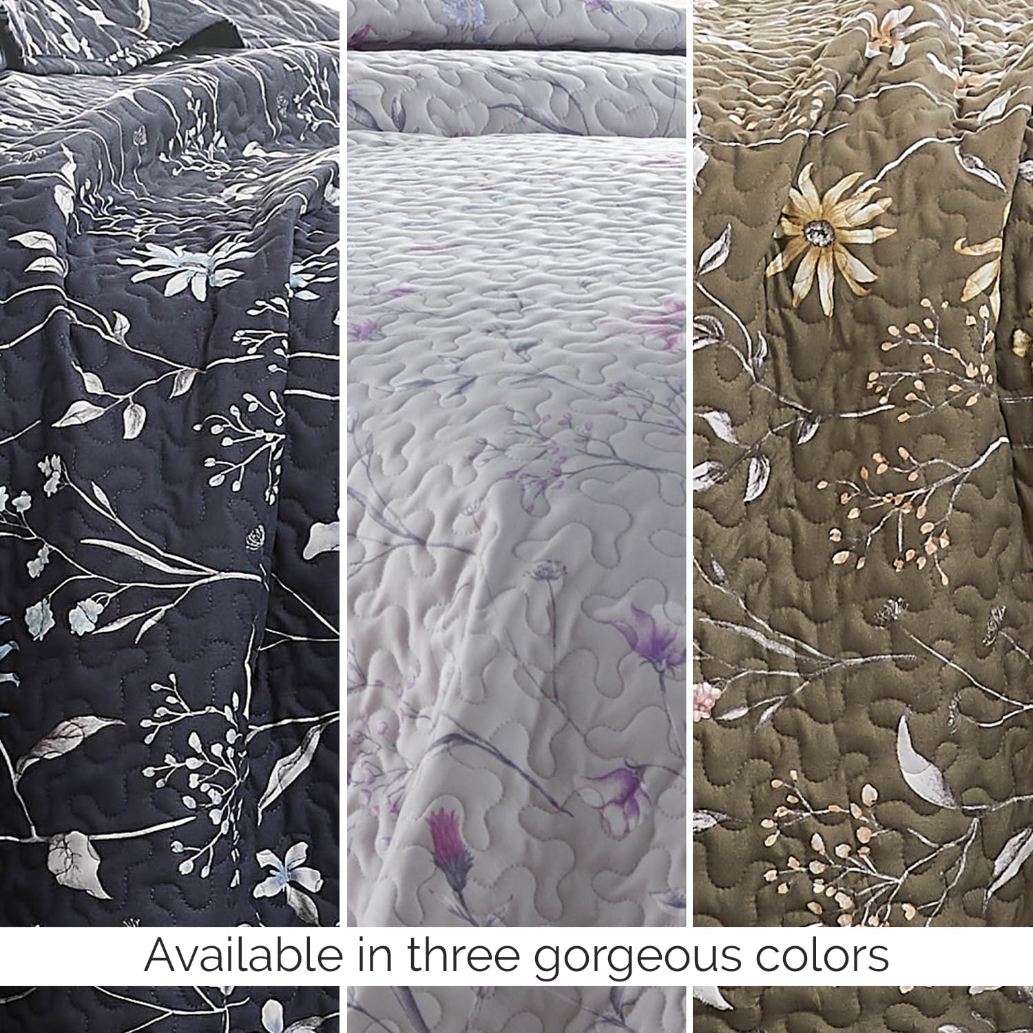 Southshore Fine Living, Inc. Oversized Queen Size Quilt Bedding Set, All Season Lightweight Bedspread, Boho Coverlet Full Size, Floral Bedding 3-Piece Set with Two Matching Shams, Full/Queen, Brown