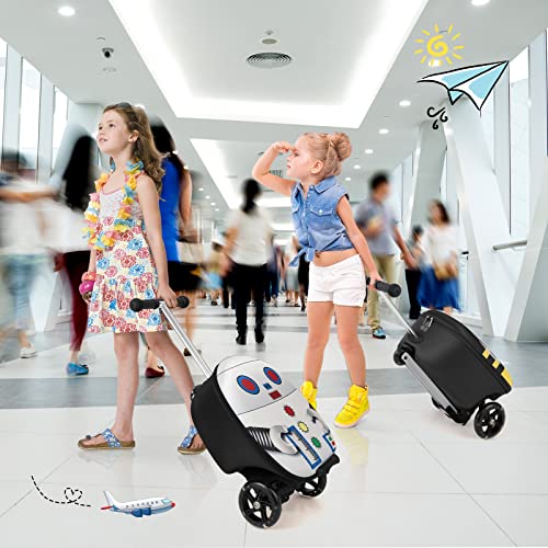 HONEY JOY Kids Scooter Suitcase, 18” Children Carry on Scooter Luggage w/Light-up LED Wheels, Waterproof Shell & Retractable Handle, Lightweight Foldable Ride on Suitcase for Kids Boys Girls(Robot)