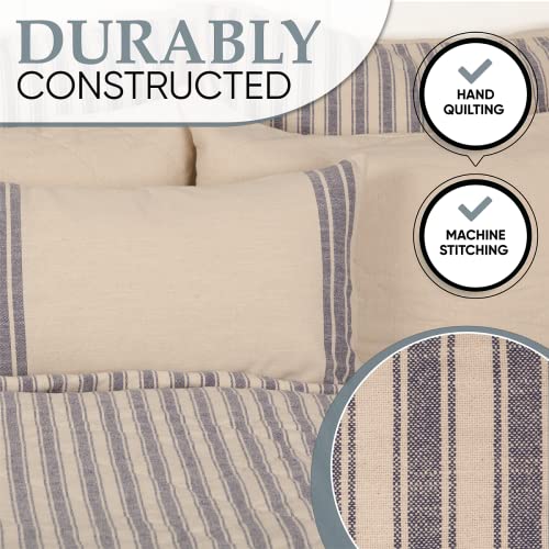 Piper Classics Market Place Blue Ticking Stripe Full/Queen Quilt