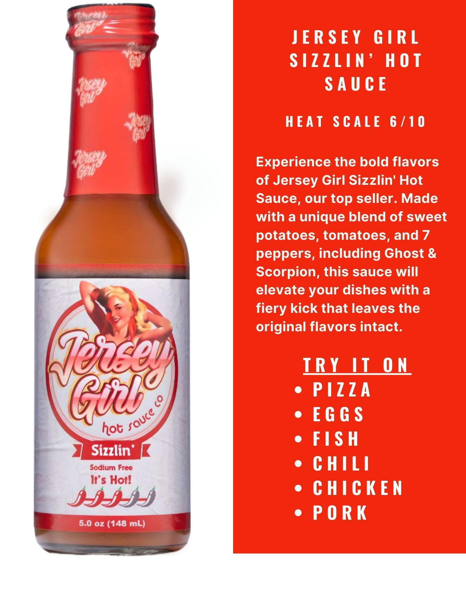Jersey Girl Sizzlin' No Sodium/Salt Free Hot Sauce - Made with Scorpion & Ghost Pepper 5oz (Spicy) All Natural Ingredients