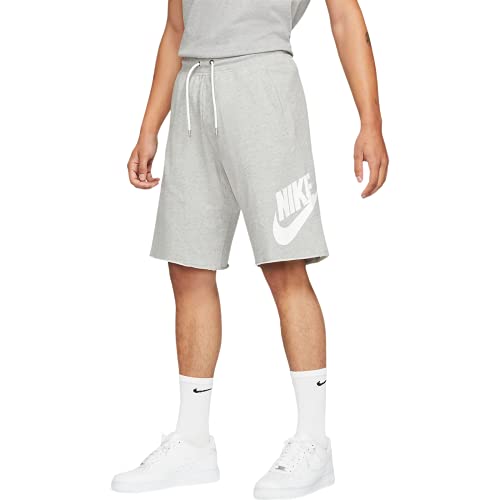 Nike Mens Aw77 French Terry Alumni Shorts (Grey/White, Large)