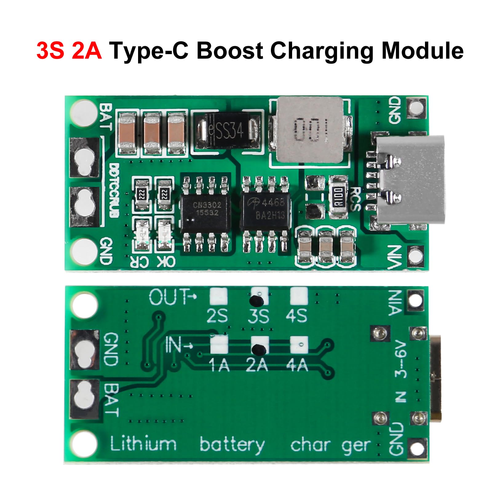 AITIAO 2PCS Type C BMS 2S 3S 4S 1A 2A 4A 18650 3.7V Lithium Battery Charge Board Step-Up Boost Li-Po Polymer USB C to 8.4V 12.6V 16.8V(3S 2A)