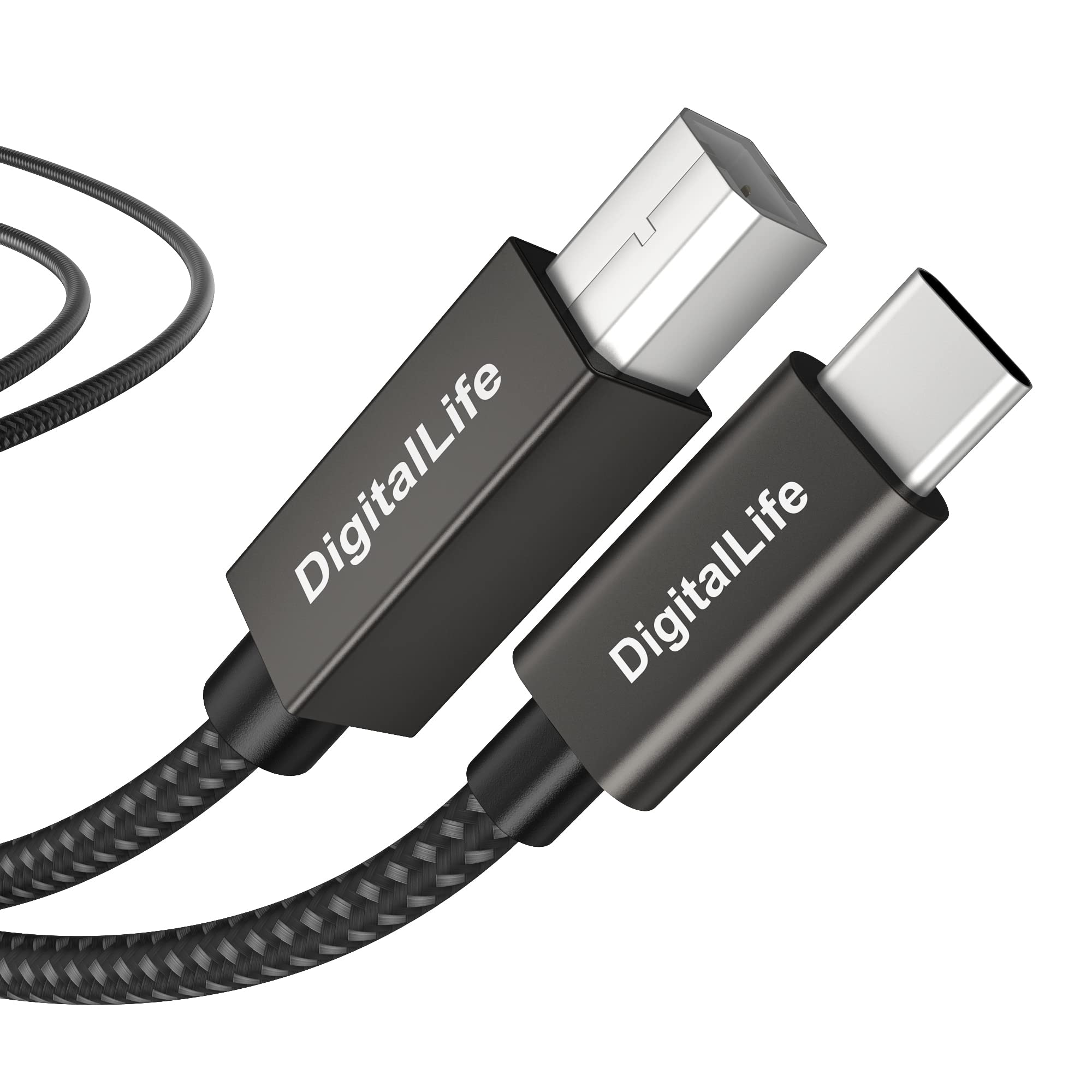 DigitalLife USB Type C to B MIDI Interface Converter Adapter Cable for MIDI Music Instruments (Metal,3.3FT)