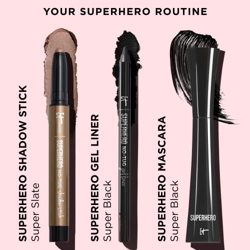 IT Cosmetics Superhero No-Tug Waterproof Eyeshadow Stick, Super Slate - Metallic Pewter - Longwear, Blendable Cream Eyeshadow with Built-In Primer - Suitable for Sensitive Eyes - 0.05 oz