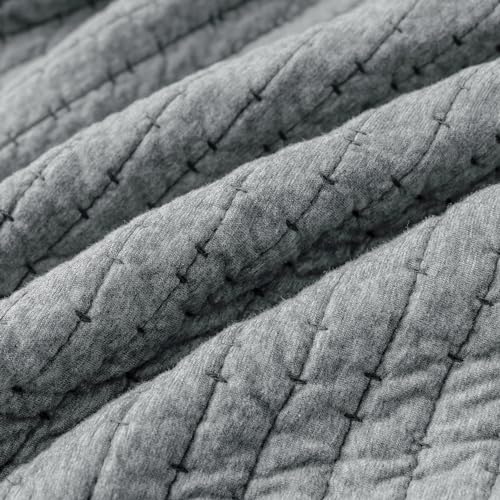 SHALALA Cotton Quilt Set King Size, Grey Bedding Set, Reversible Striped Geometric Pattern Bedspread and Coverlet - Poly Fill-Lightweight Soft Wrinkle, Fade, &Stain Resistant(Gray)