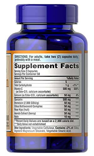 Puritans Pride Quercetin Complex with Vitamin C, Supports Upper Respiratory Health*, 100 ct
