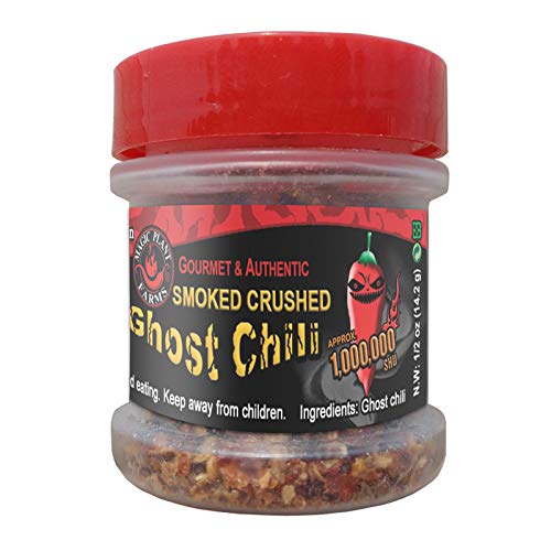 Dried Smoked Ghost Chili Flakes – Smoked Bhut Jolokia Ghost Pepper by Magic Plant - Very Hot Chili Pepper | 800,000 - 1,041,427 SHUs | Spicy Rich Smokey Fruity Flavor | Add to Any Dish or Drink 0.5 Shaker Jar