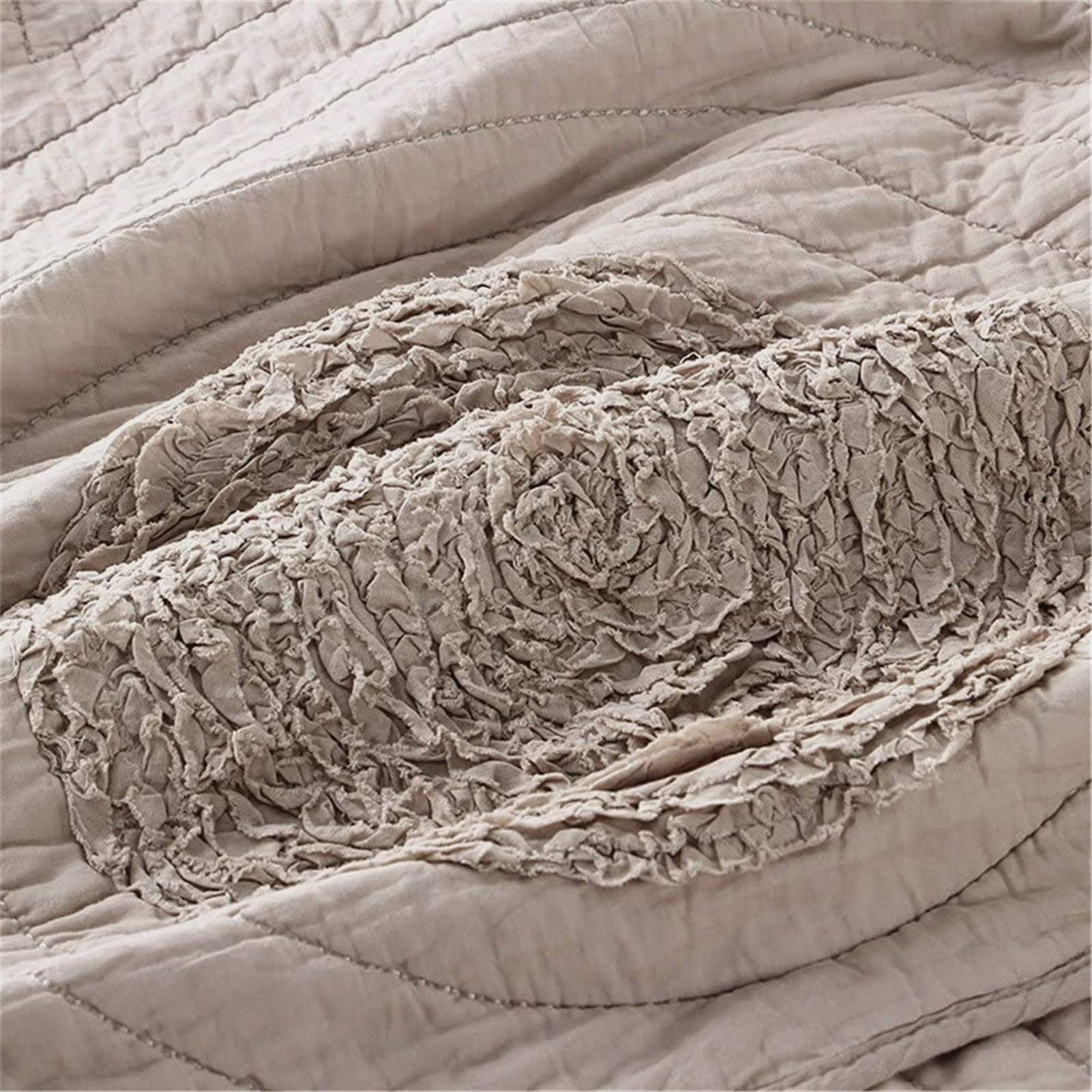 ABREEZE Cotton Rustic Quilt Sets Quilt and Coverlet Set Shabby Farmhouse Bedding Sets Bedspread Taupe Grey King 3D Classic Floral Patterns