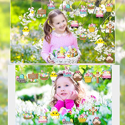 40 Pieces Easter Wooden Ornaments for Tree Happy Easter Egg Gnome Bunny Chick Cutouts Wood Hanging Ornament Spring Easter Wooden Slice Decorations for Party Home Classroom Decor, 20 Styles