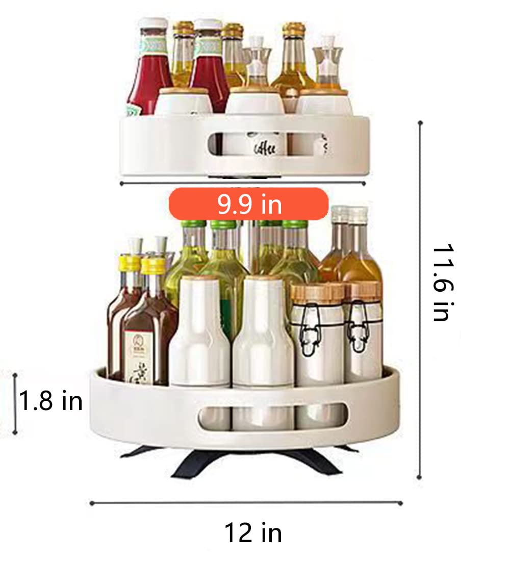 BULTIWEUD 2 Tier Lazy Susan Turntable Spice Rack Organizer Food Storage Container for Kitchen Cabinet, Spinning Organizer for Spices,Condiments,White